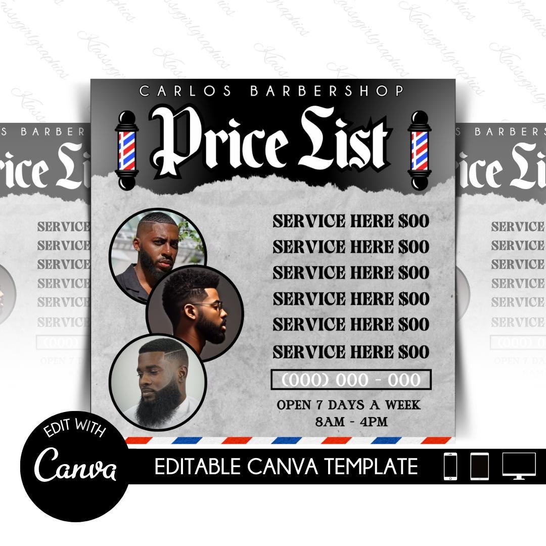 Barbershop Price List Flyer Barber Booking Template Hair Cut Flyer ...