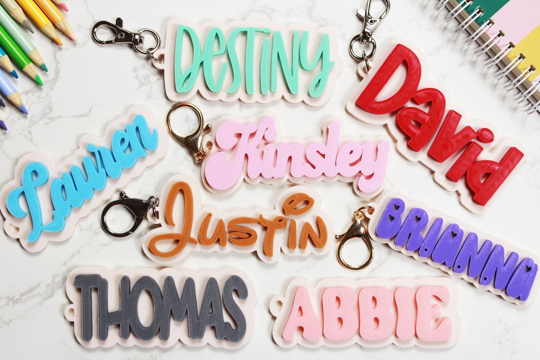 Personalized Name Keychain. Name Tag Keychain. 3D Retro Name Tag ...