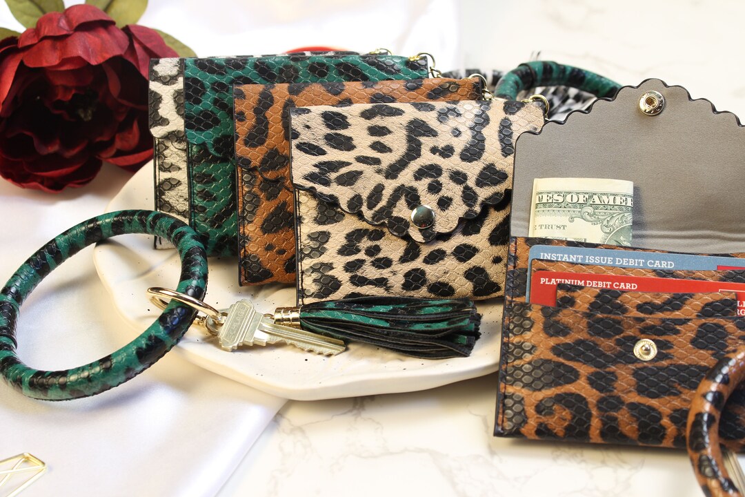 Leopard Wallet Keychain. Card Holder Wallet Keychain. Leather Bangle ...