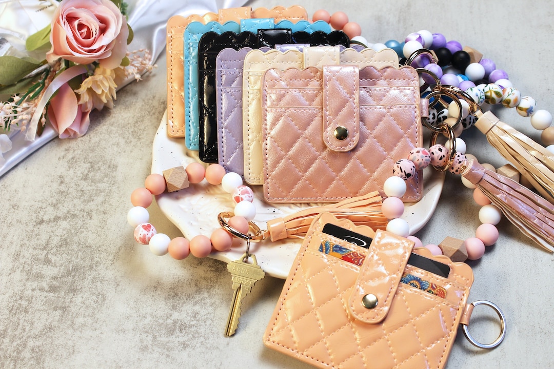 Wristlet Bracelet Keychain With Card Holder Wallet and Tassel, Silicone ...