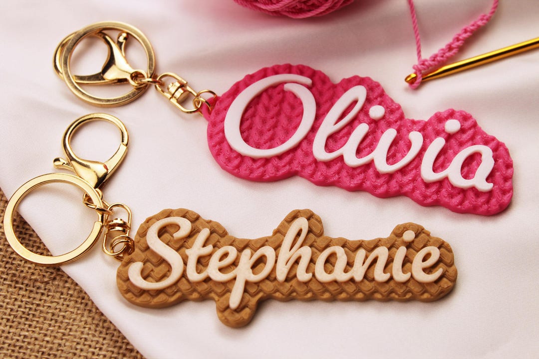 Personalized Crochet Texture Name Keychain: Custom Knit Name Tag - Etsy