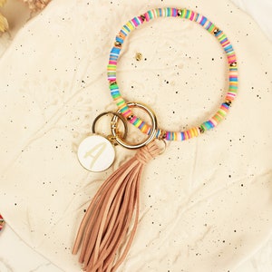 Personalized Gift Boho Bangle Keychain, Monogram Boho Key Ring Bracelet ...