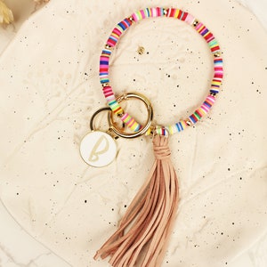 Personalized Gift Boho Bangle Keychain, Monogram Boho Key Ring Bracelet ...