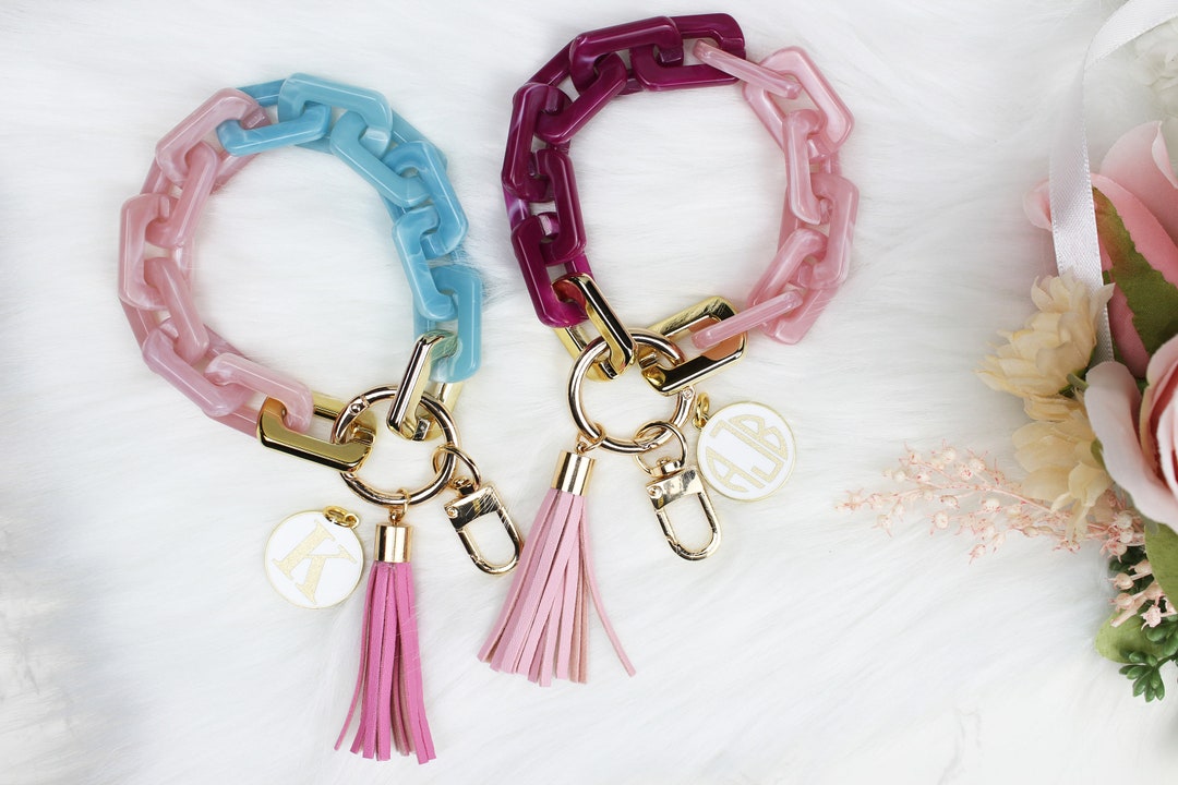 Personalized Marble Chain Link Wristlet Keychain, Marble Bangle Key ...