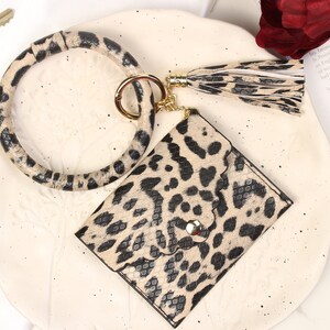 Leopard Wallet Keychain. Card Holder Wallet Keychain. Leather Bangle ...