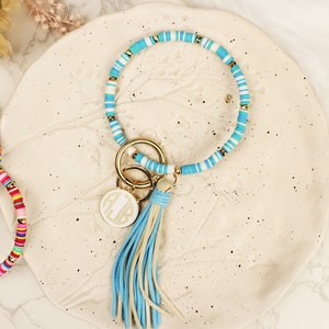 Personalized Gift Boho Bangle Keychain, Monogram Boho Key Ring Bracelet ...