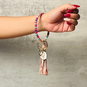 Personalized Gift Boho Bangle Keychain, Monogram Boho Key Ring Bracelet ...