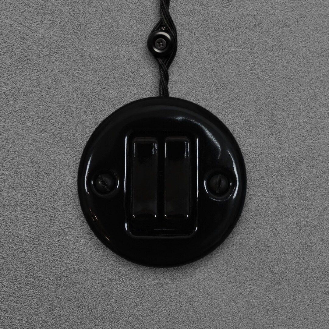 Black Porcelain Slim Rocker Light Switch Insert, 2-gang Two-way ...