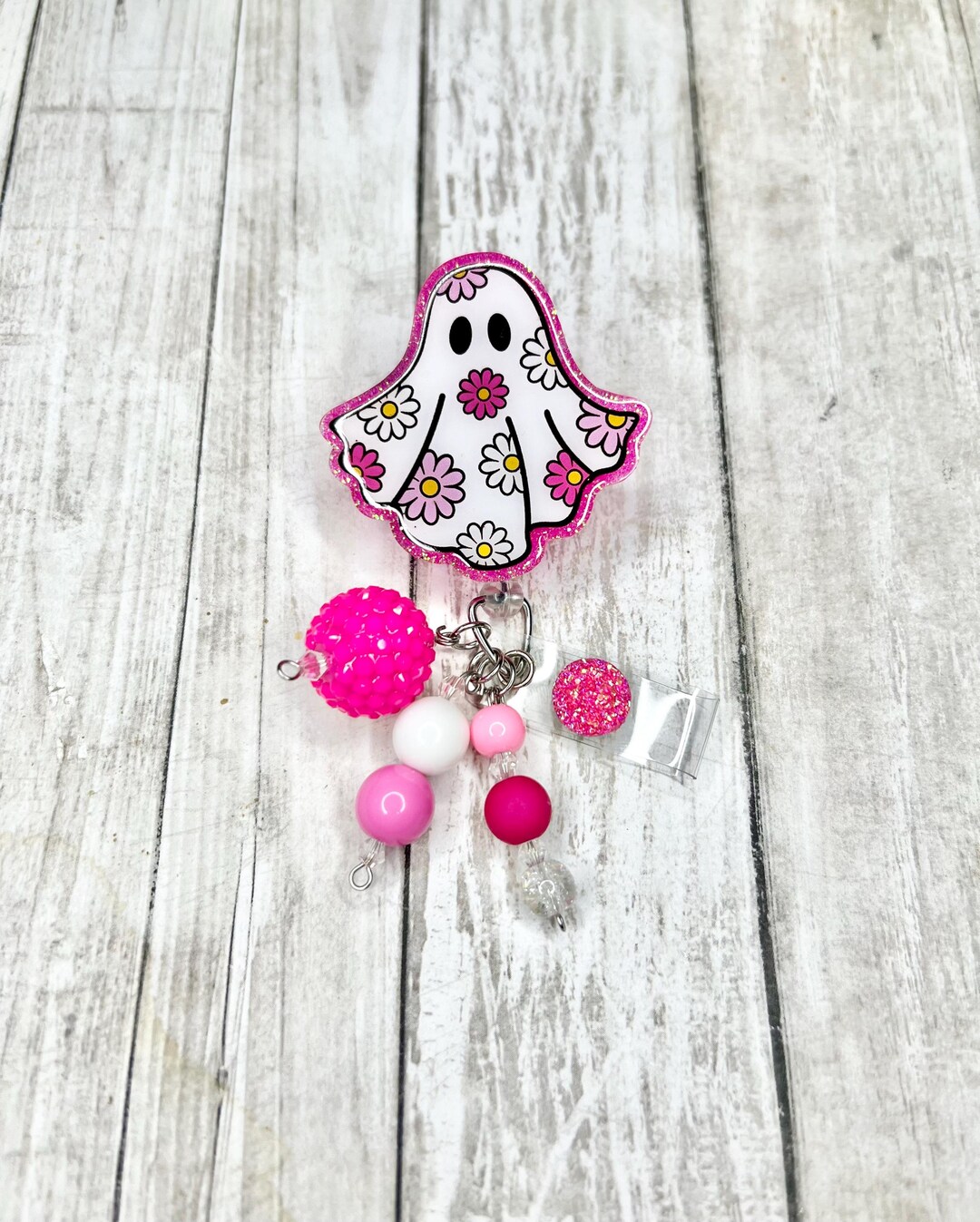 Halloween Ghost Badge Reel, Cute Pink Ghost Badge Reel, Pink Ghost ...