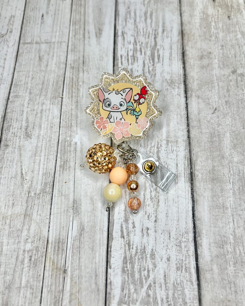 Disney Pua and Hei-hei Badge, Cute Pig and Chicken Badge Reel, Disney ...