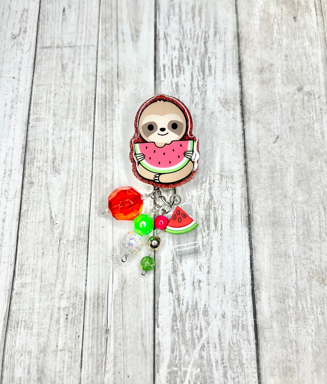 Sloth Badge Reel, Sloth Eating Watermelon Badge Reel, Cute Sloth Badge ...