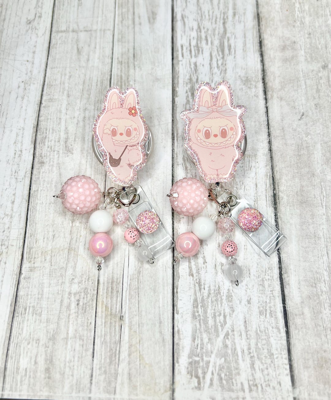 Labubu Monster Badge Reel: Blue & Pink ID Holder - Etsy