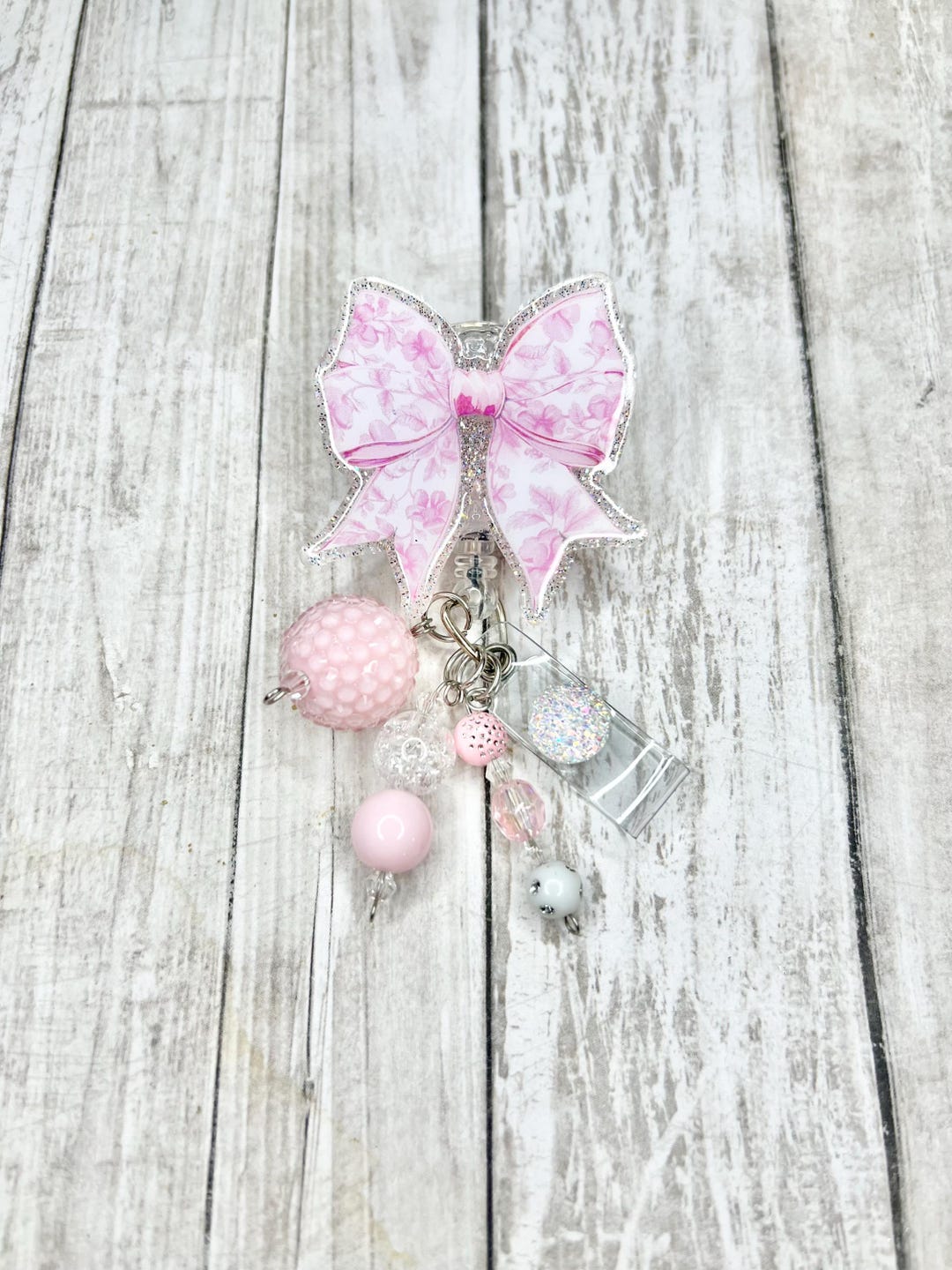 Coquette Floral Bow Badge Reel: Pink ID Holder - Etsy