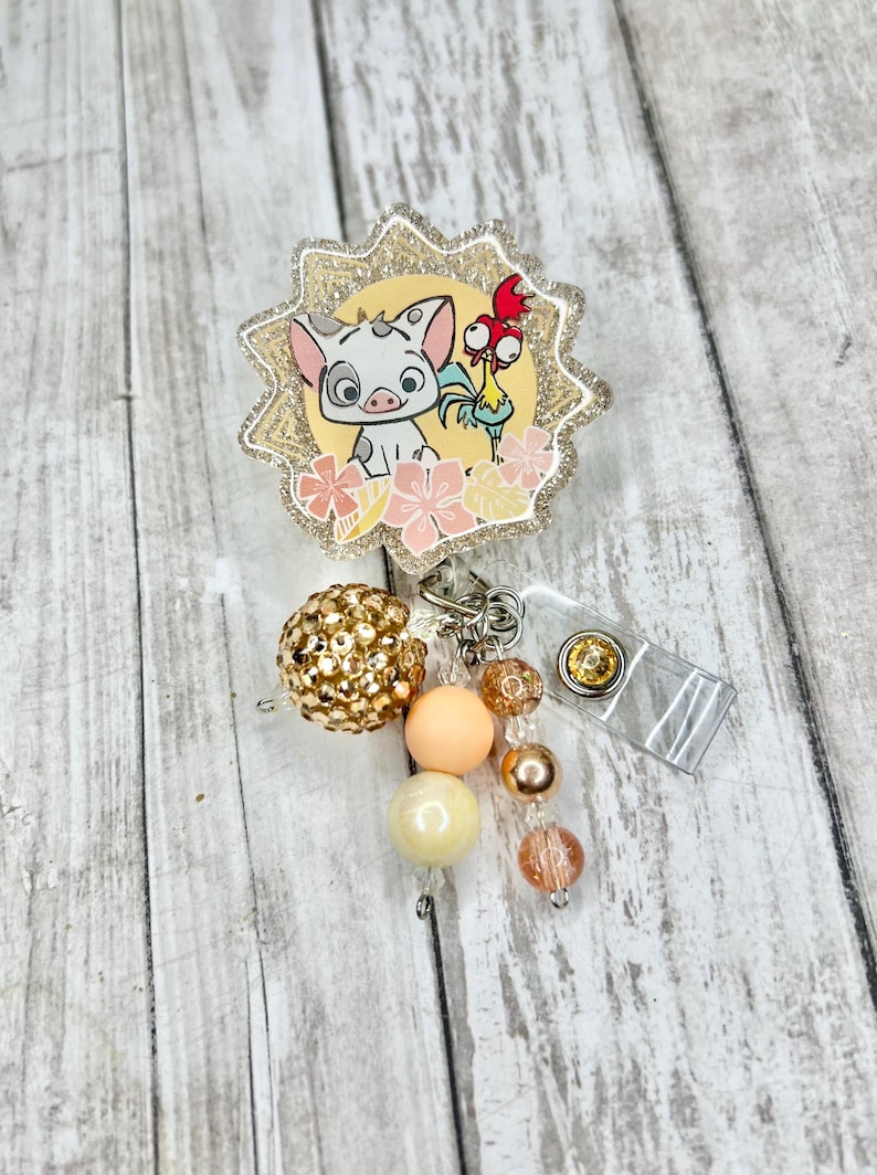 Disney Pua and Hei-hei Badge, Cute Pig and Chicken Badge Reel, Disney ...