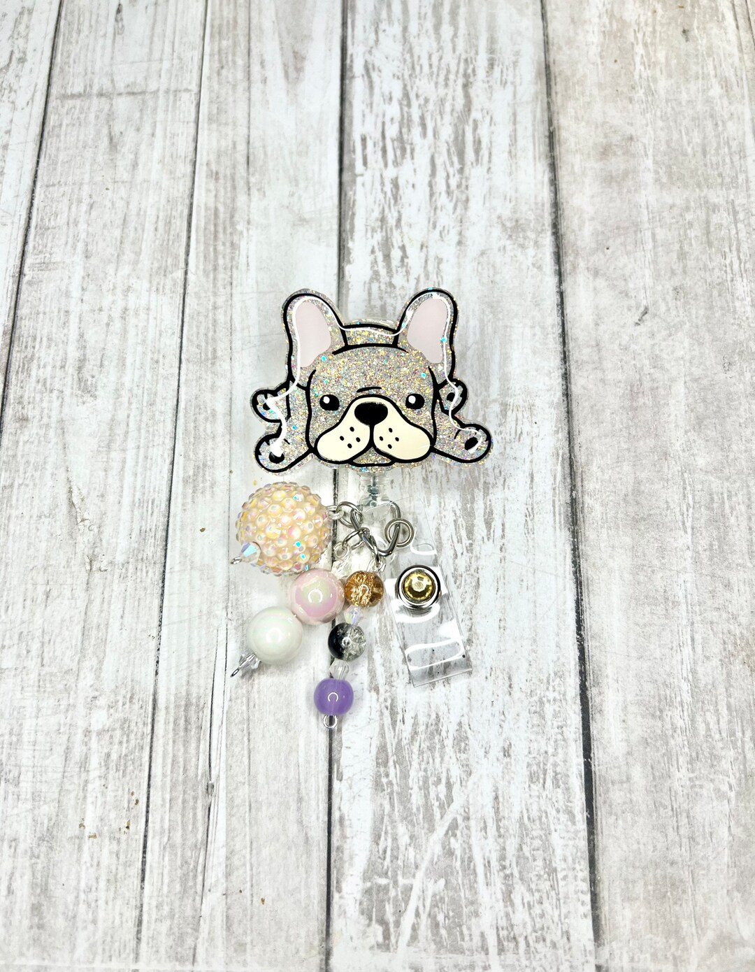 Cute Frenchie Badge Reel, French Bulldog Badge Reel, Glitter Frenchie ...
