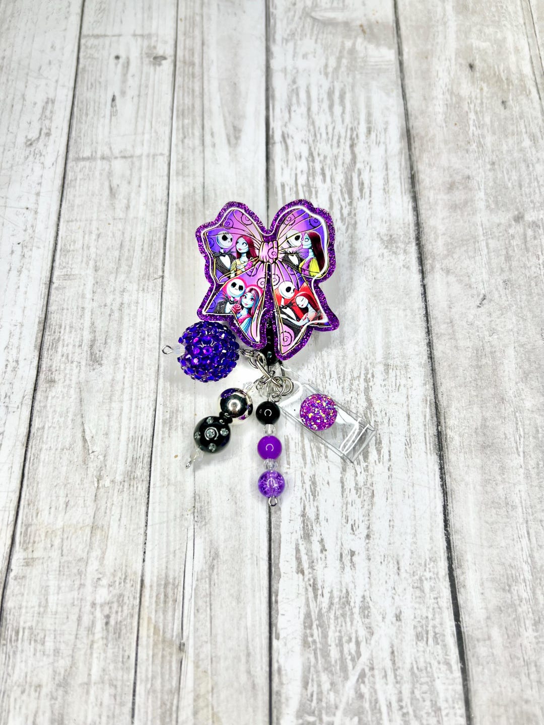 Halloween Jack and Sally Badge Reel: Purple Glitter Nurse ID - Etsy