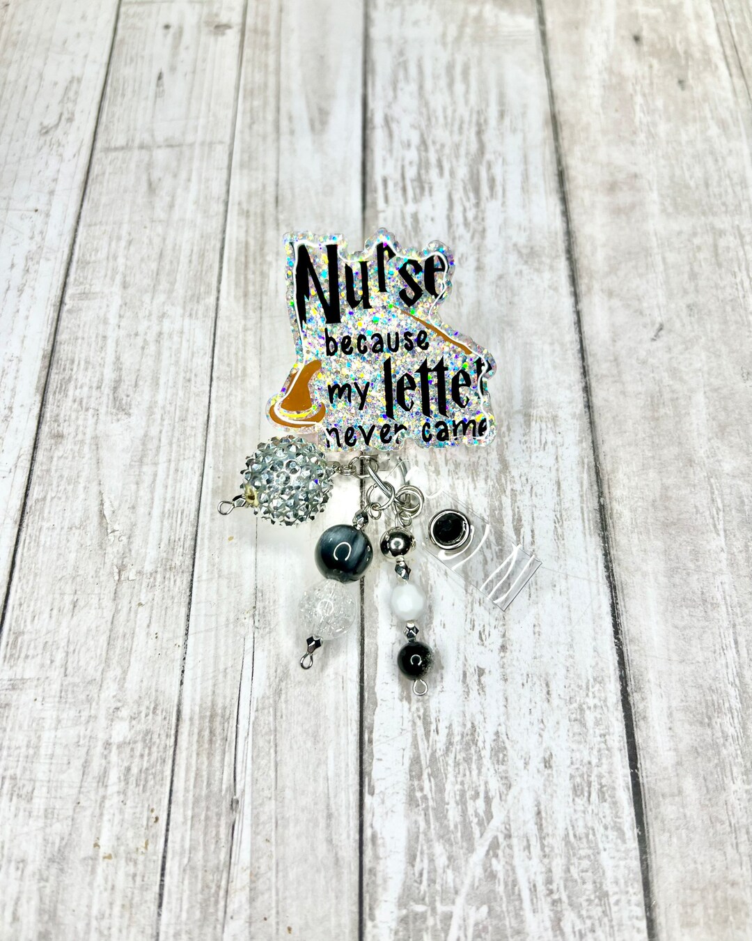 Nurse Because My Letter Never Came Badge Reel, Glitter Wizard Badge ...