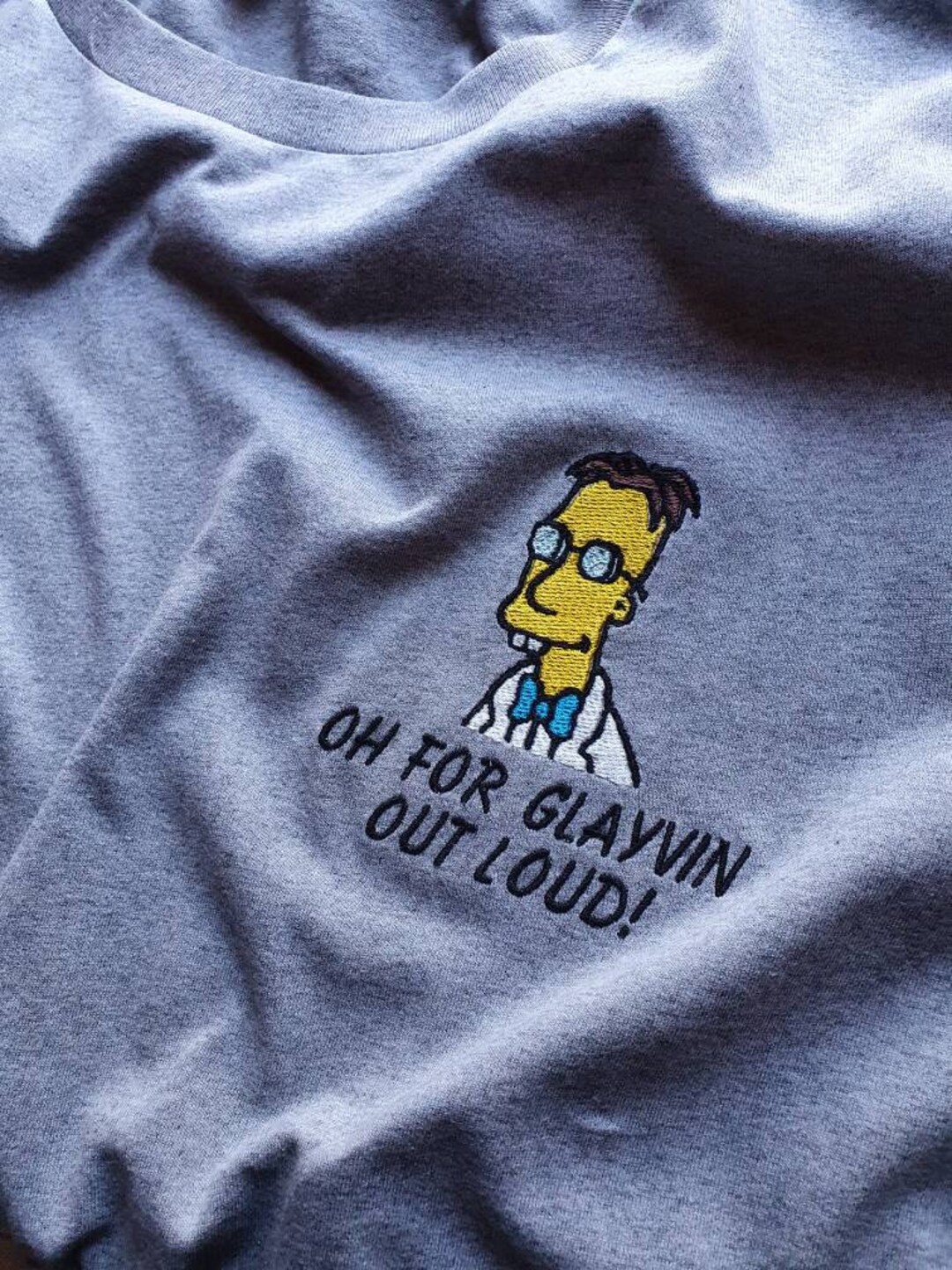 The Simpsons Professor Frink Embroidered T Shirt, Organic Cotton, for ...