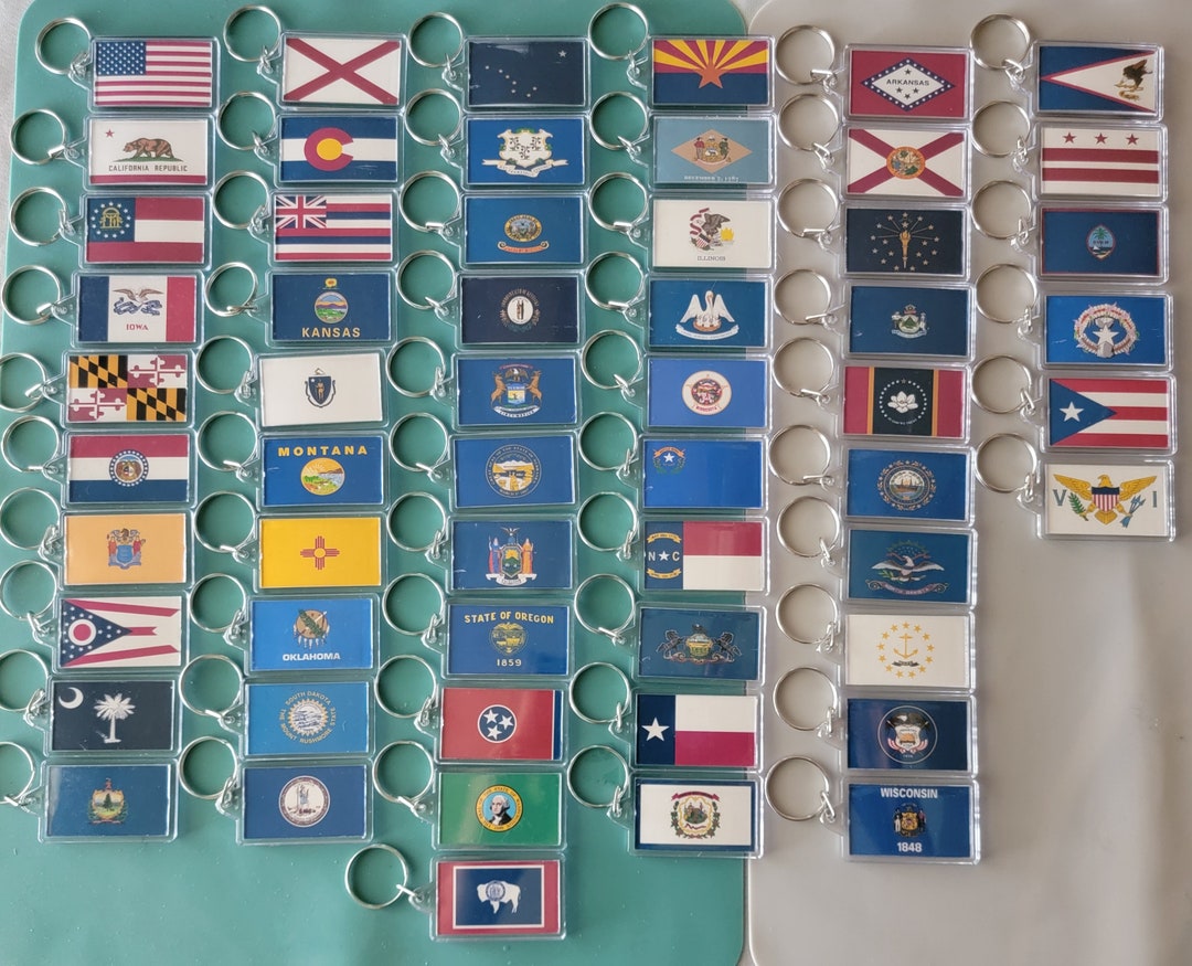 USA Flag and Territory Flags Art Keychain | Chain | Hanger | Pendent (2 ...