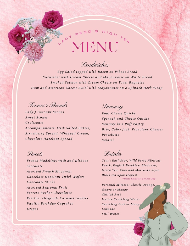 Bridgerton Inspired Tea Party Menu | Elegant Printable PDF | Regency ...
