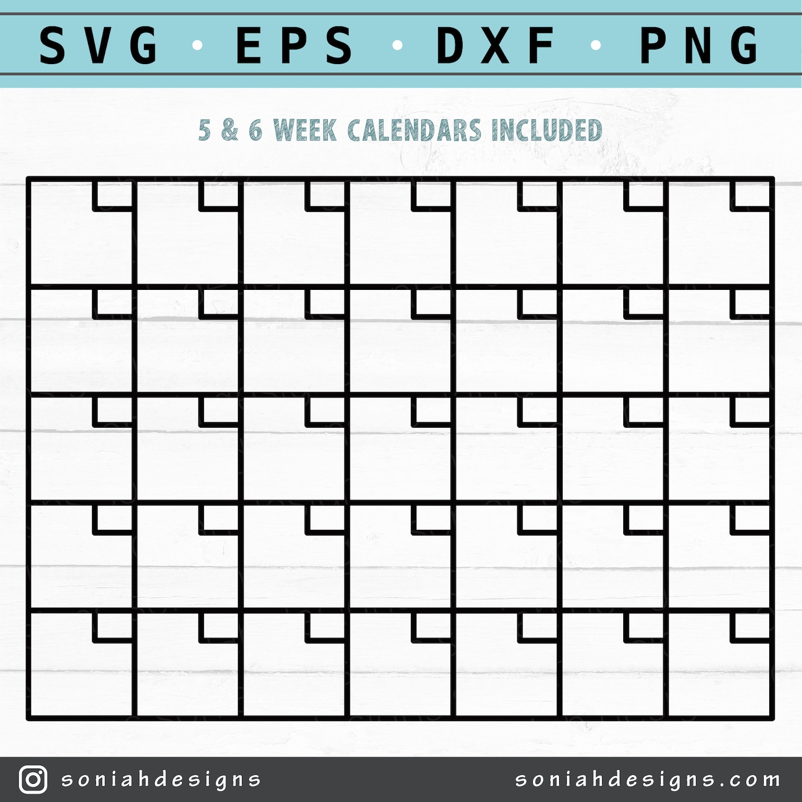 Blank Monthly Calendar SVG – 5 & 6 Week Grid (digital Download) - Etsy