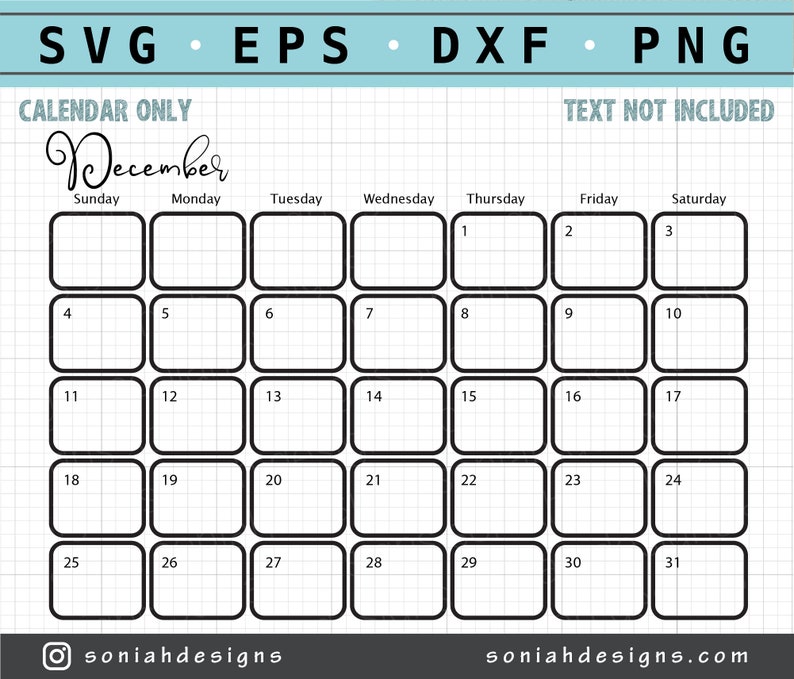 Calendar SVG - Monthly Calendar - Blank Calendar Svg - Calendar Cut ...