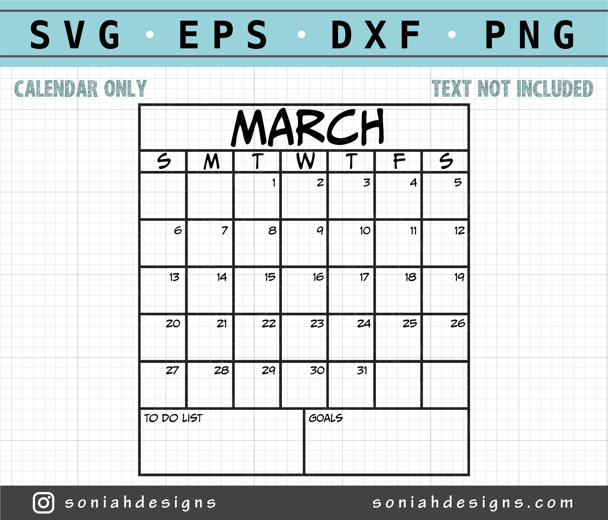 Blank Monthly Calendar SVG – Cricut & Silhouette Cut Files (digital ...