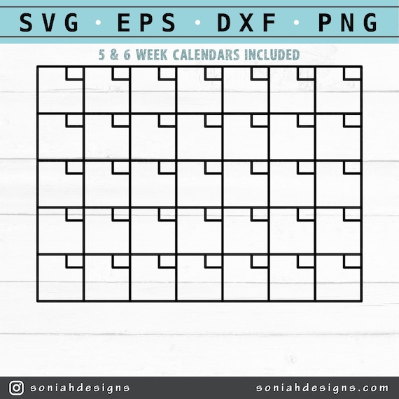 Calendar SVG Monthly Calendar Blank Calendar Svg - Etsy