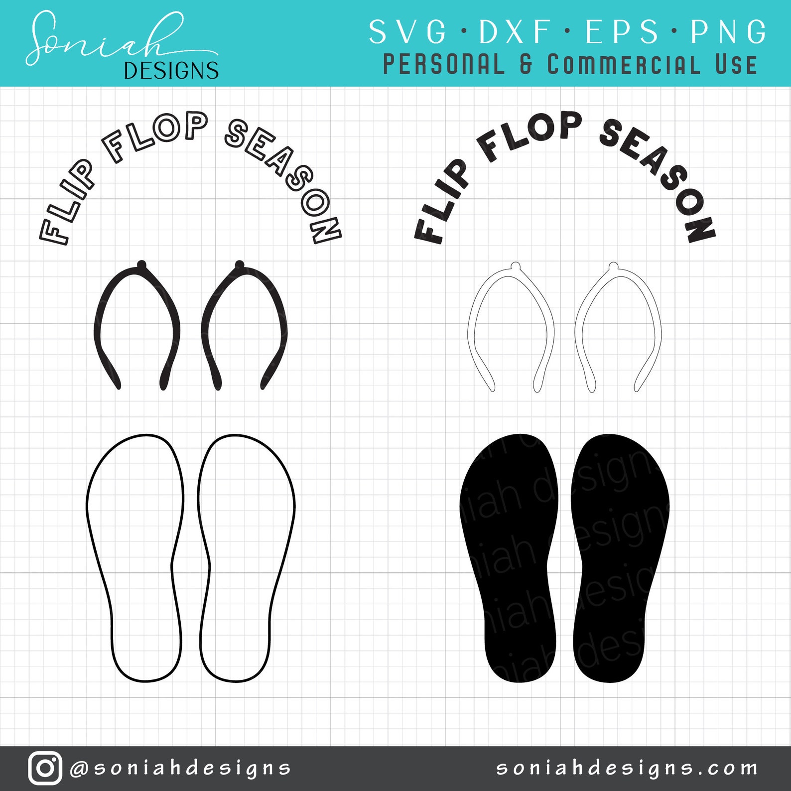 Flip Flop Season SVG - Flip Flop PNG - Solid & Outline Design SVG ...