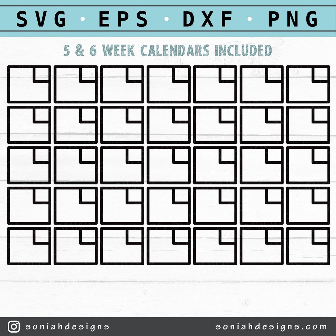 Monthly Calendar SVG – Blank 5-6 Week Template (digital Download) - Etsy