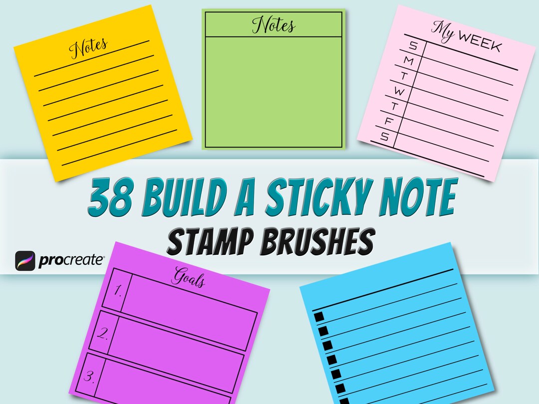 38 Procreate Build a Sticky Note Stamp Brushes With Lists, Goals, Meal ...