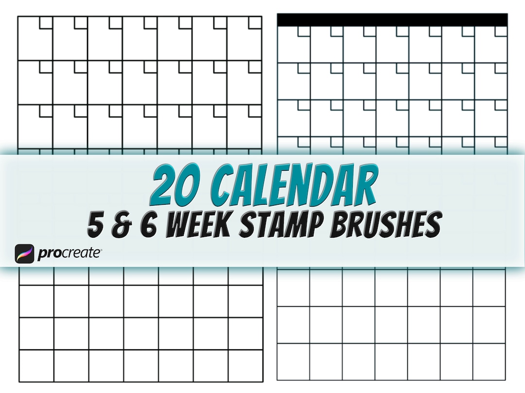 20 Procreate Stamp Brushes, Undated Calendars, 5 & 6 Week Calendar ...