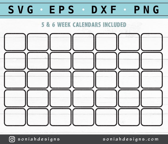 Calendar SVG Monthly Calendar Blank Calendar Svg | Etsy