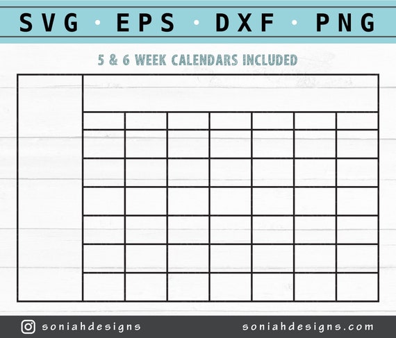 Calendar SVG Monthly Calendar Blank Calendar Svg - Etsy
