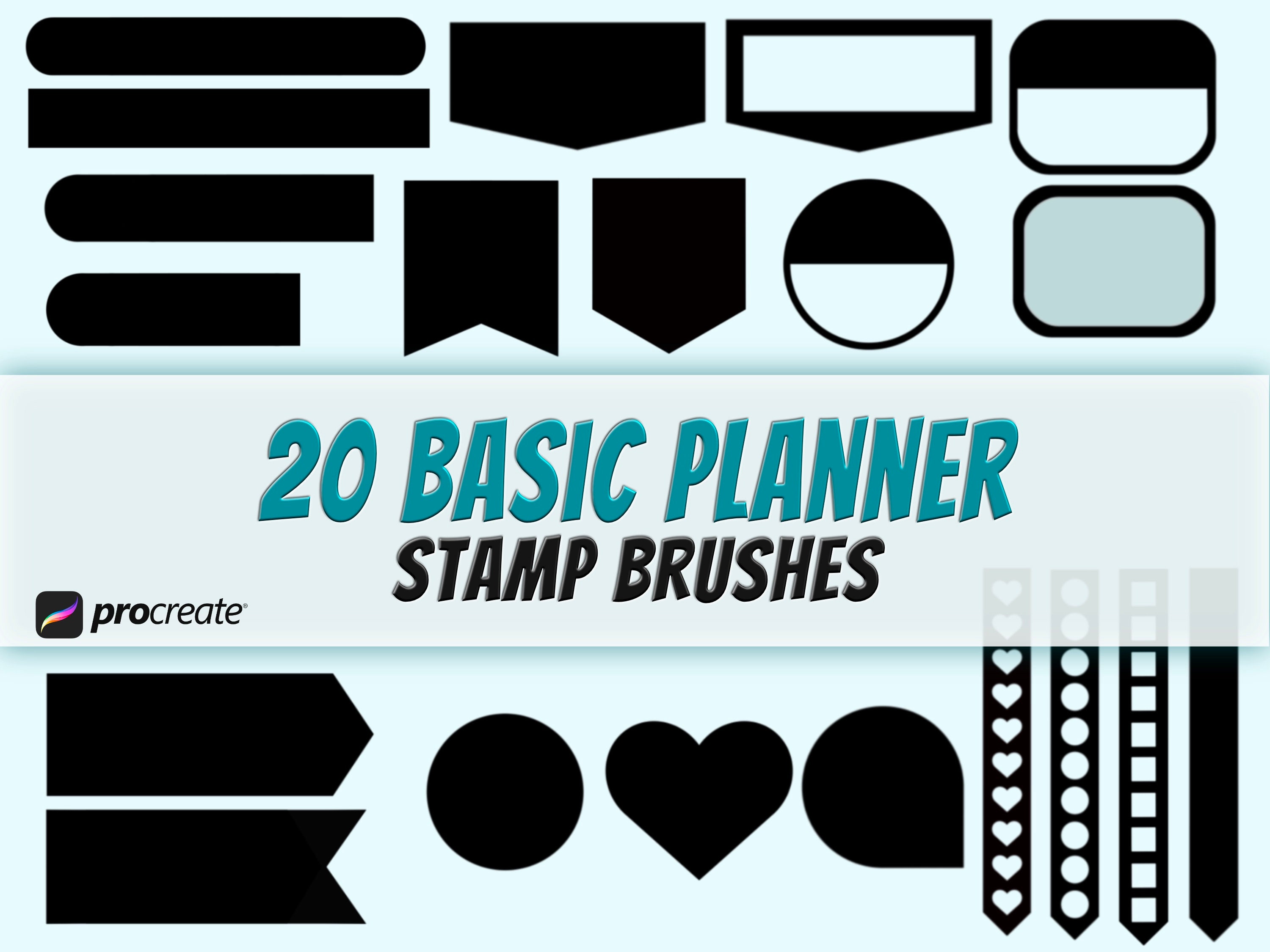20 Procreate Stamps, Basic Shape Stamp Brush, Brushset, Digital Planner ...
