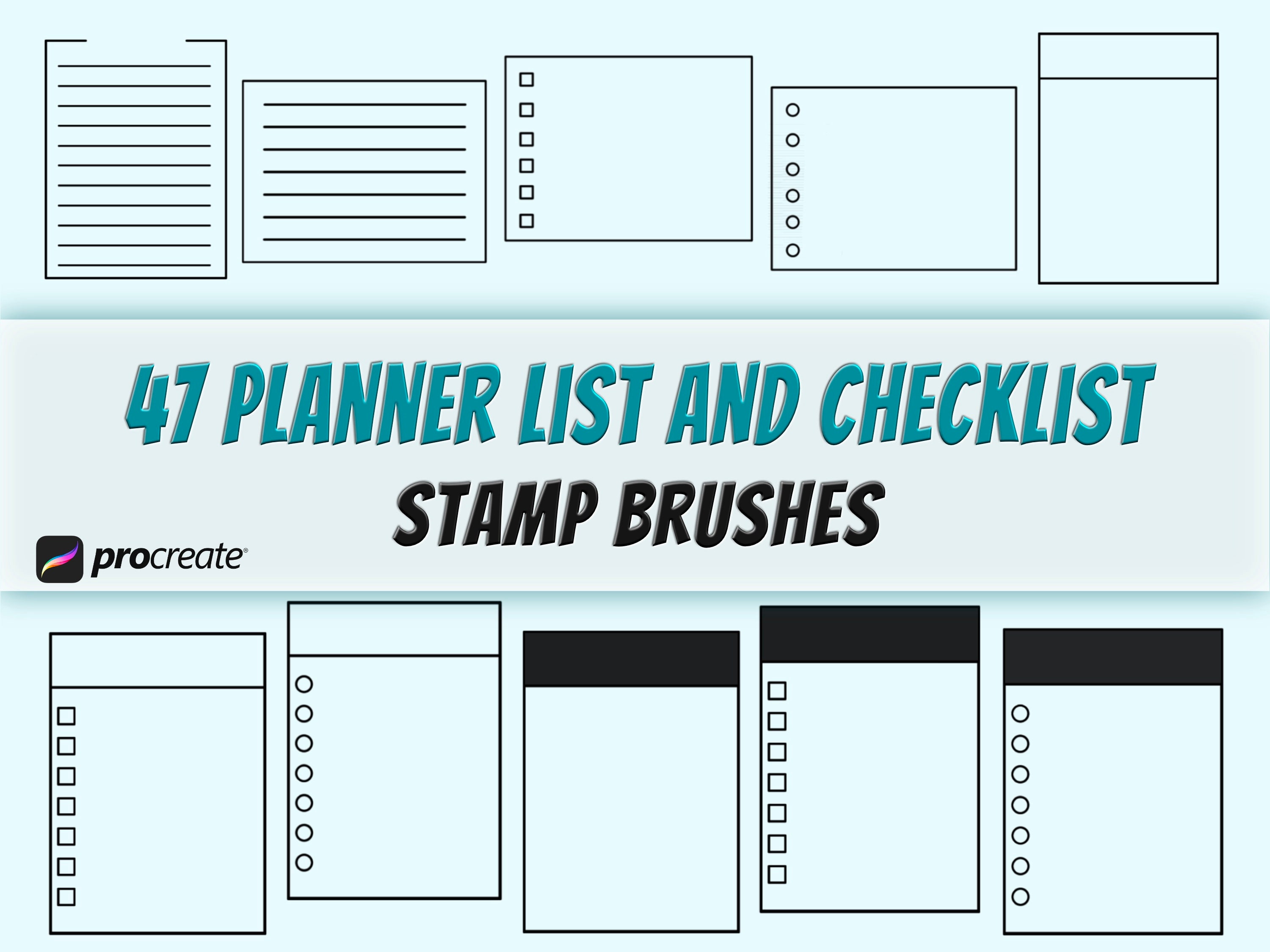 47 Procreate List Stamp Brushes, Planner Checklists (commercial Use) - Etsy