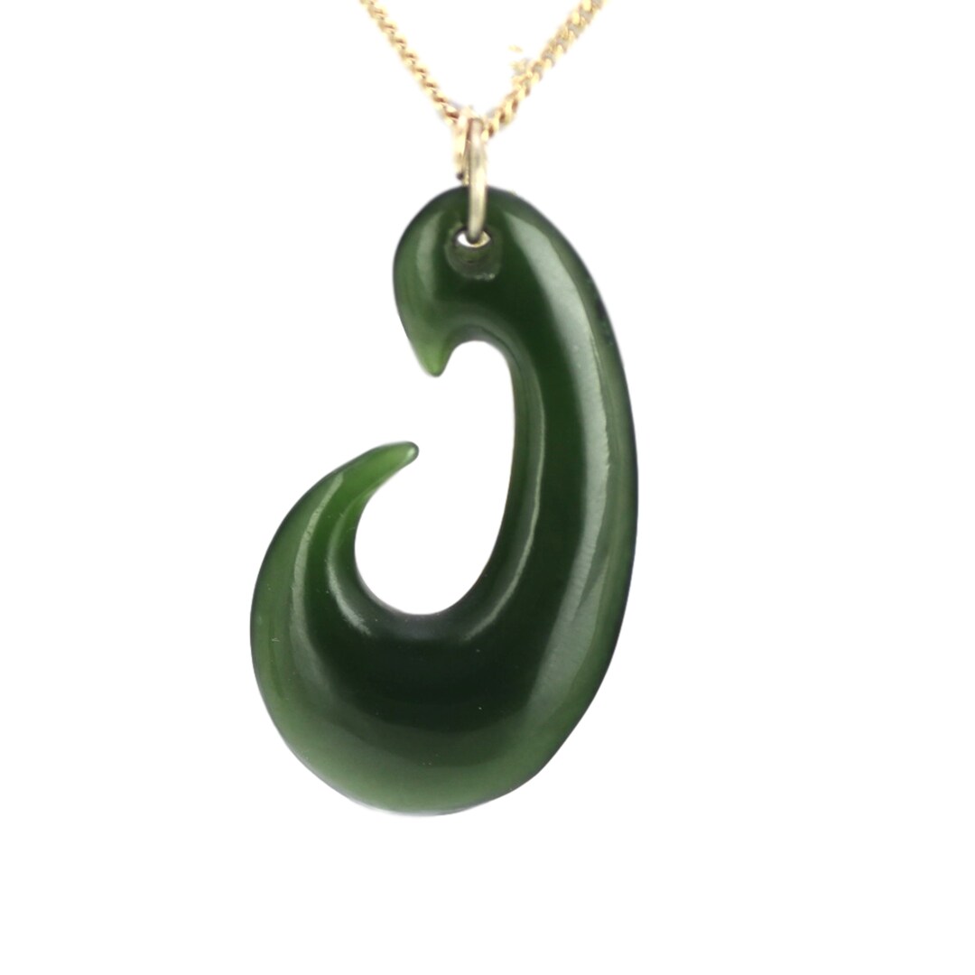 Polished Nephrite Jade Greenstone Pounamu FISH HOOK Pendant New Zealand ...