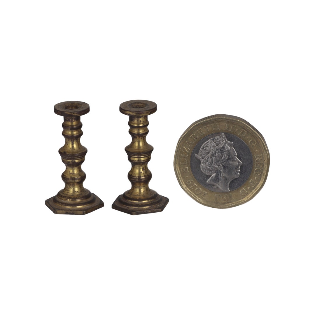 Collectable Miniature Brass Candlesticks 1" 2.5cm Doll's House Diorama ...