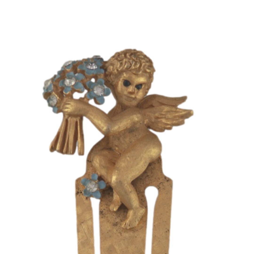 Vintage Novelty FLORENZA Bookmark Page Marker CHERUB Gold Plated ...