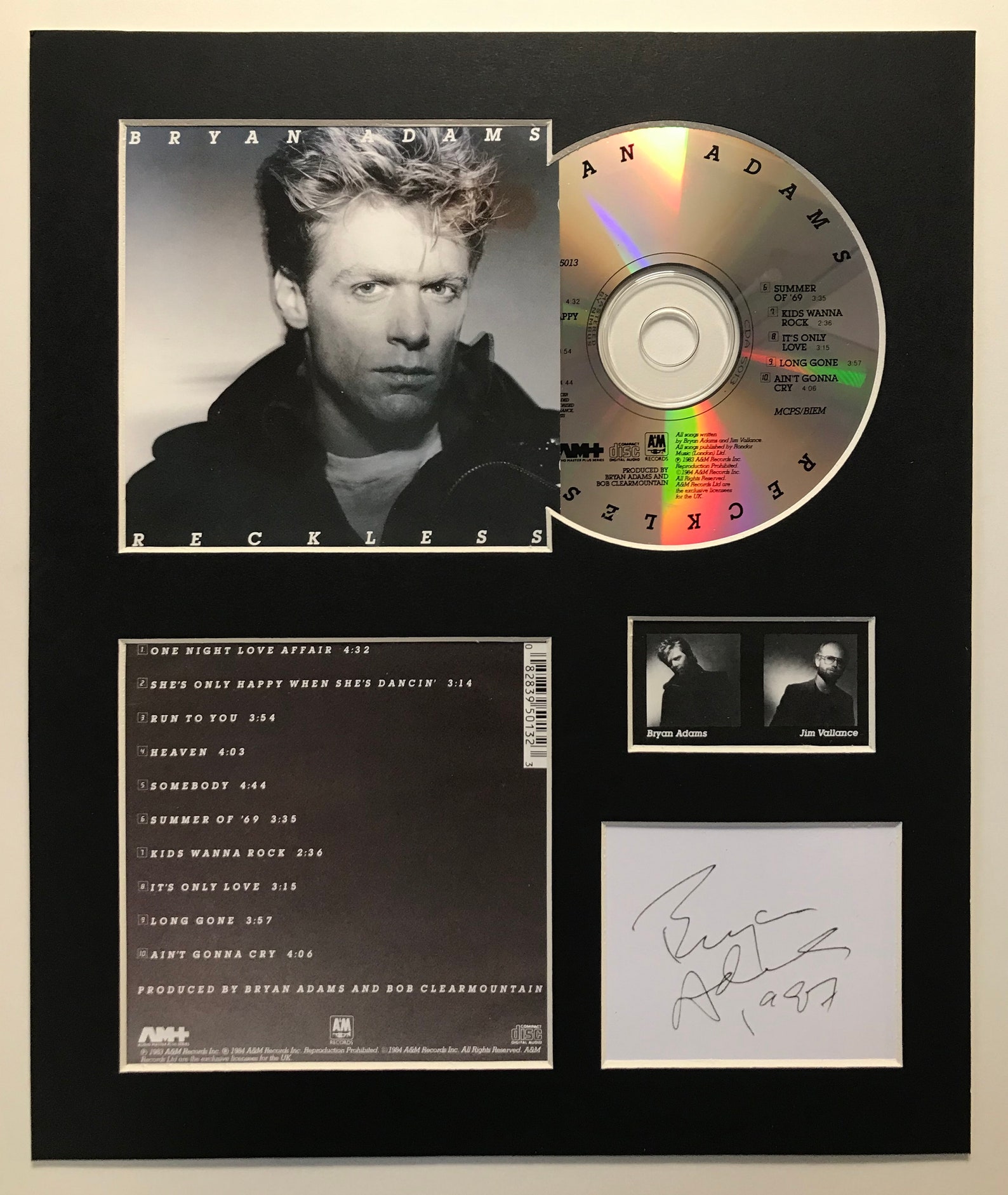 BRYAN ADAMS Signed Autographed Reckless Mounted Album | Etsy