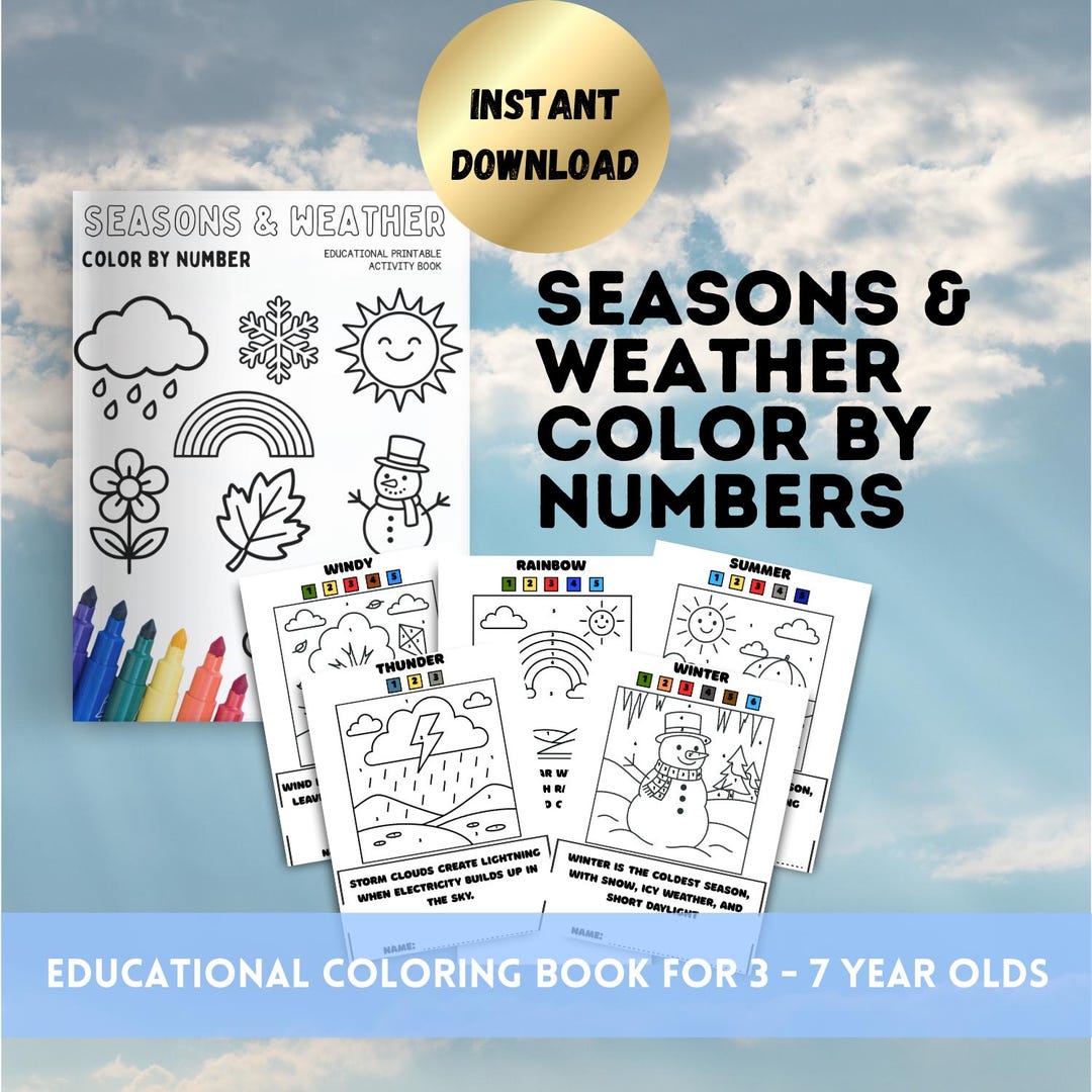Seasons & Weather Color by Numbers Educational Coloring Book| Digital ...