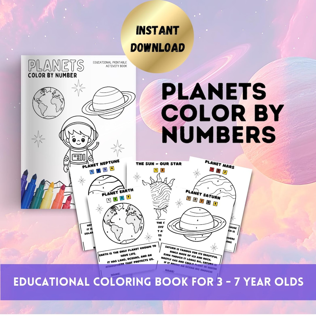 Planets Color by Numbers | Kids Printable Coloring Book (digital ...