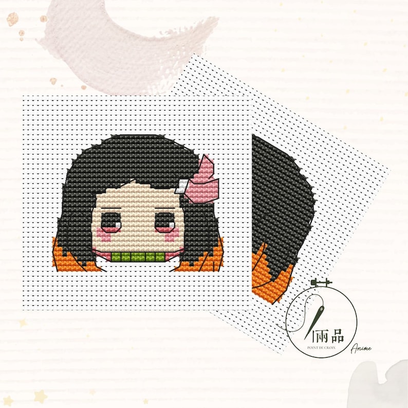 Demon Slayer Kamado Nezuko Cross Stitch Pattern, Keychain Front and Back, Instant Download PDF ...