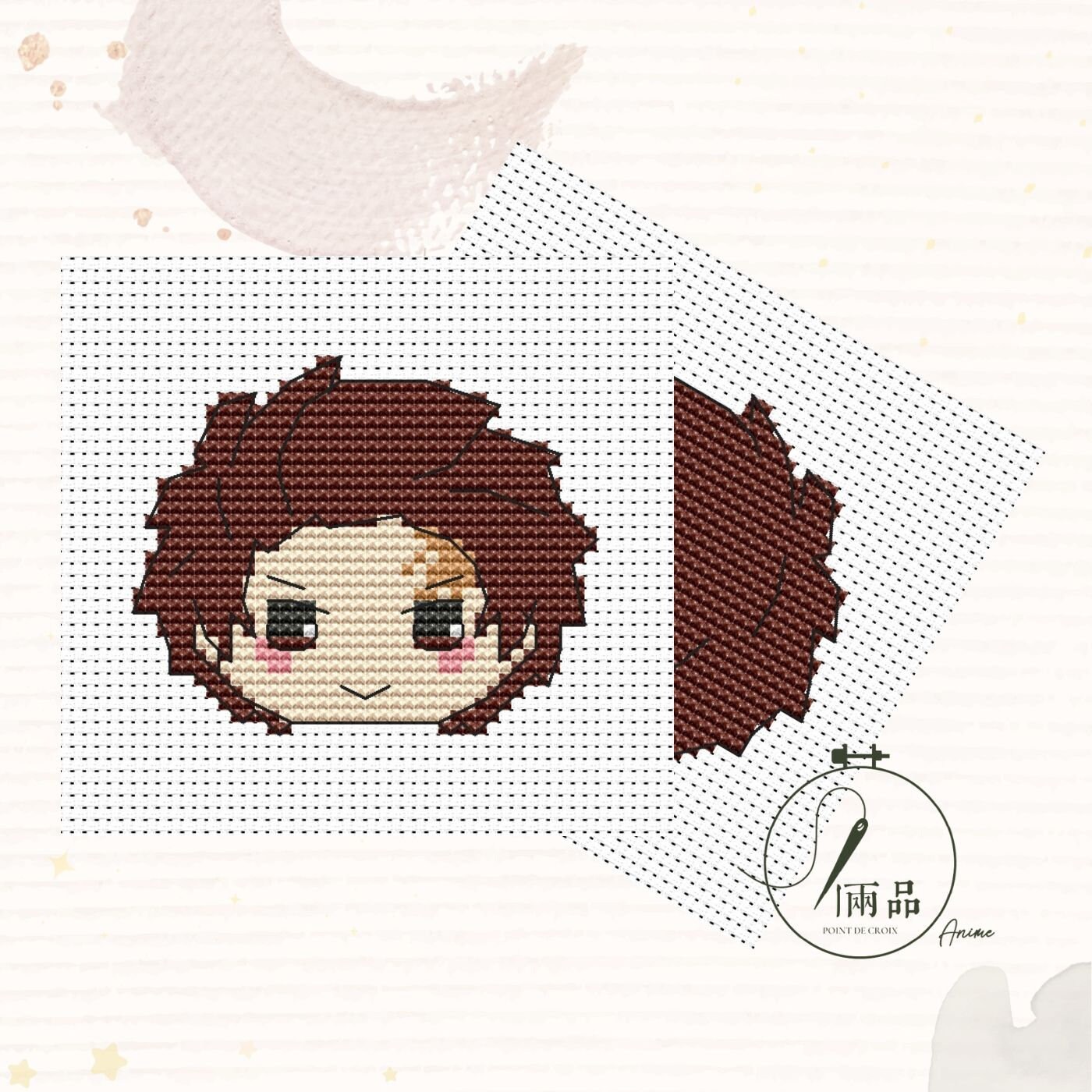 Demon Slayer Kamado Tanjiro Cross Stitch Pattern, Keychain Front and ...