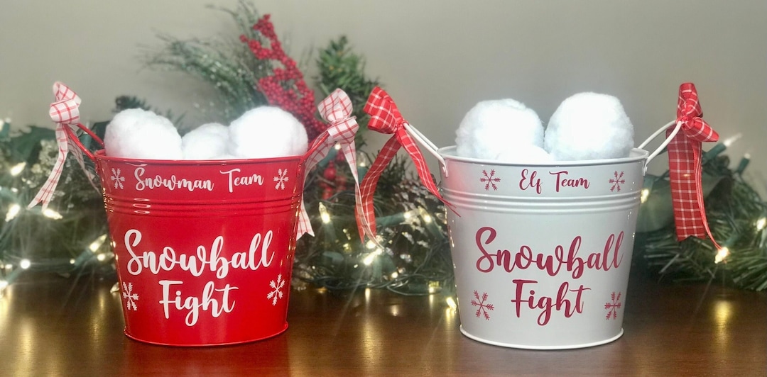 Filled Winter Snowball Fight Buckets, Custom Snowball Bucket, Snowball ...