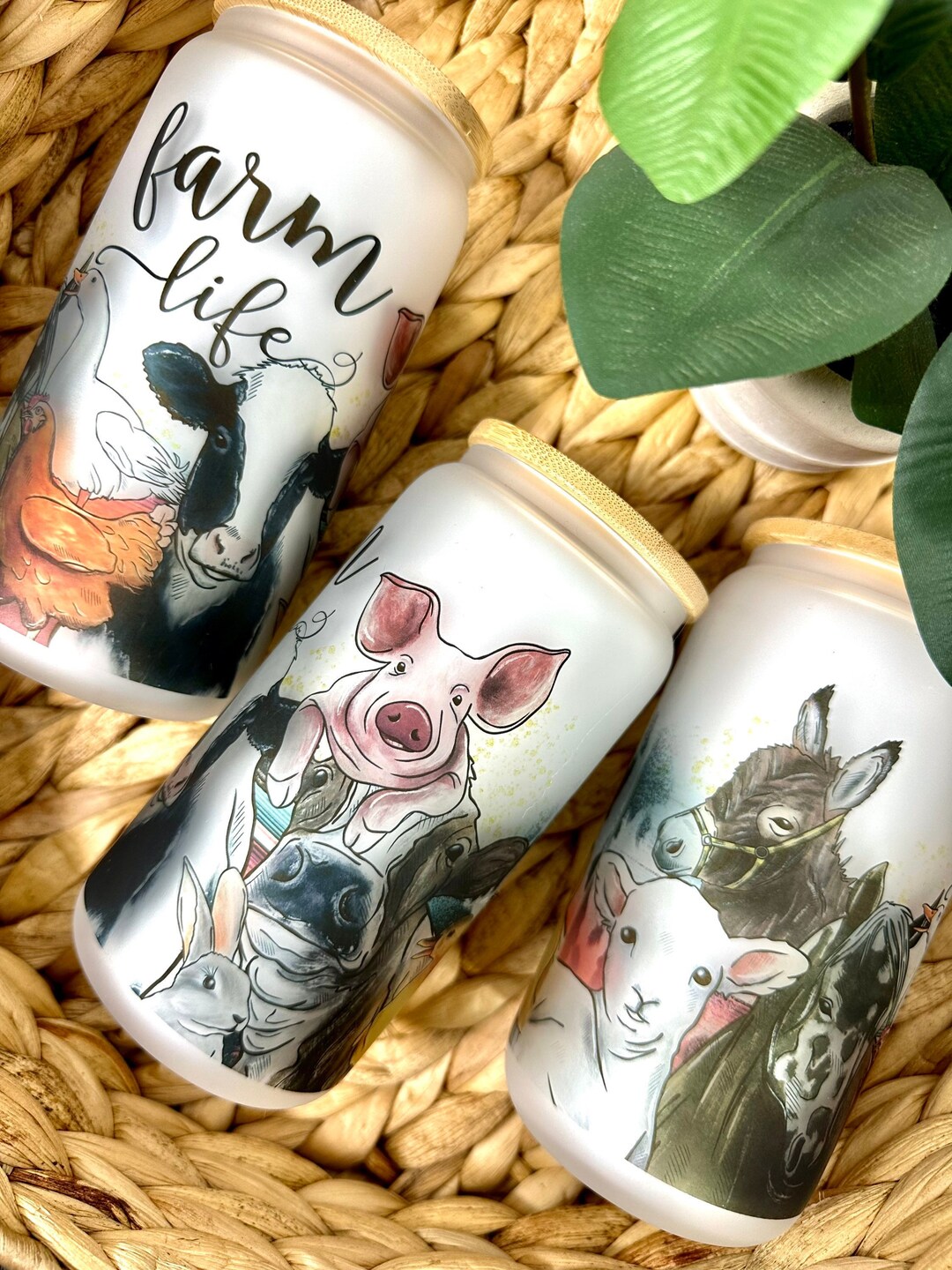 Farm Life Glass Cup, Farm Animals Cup, Farmer Gift, Coffee 16oz Tumbler ...