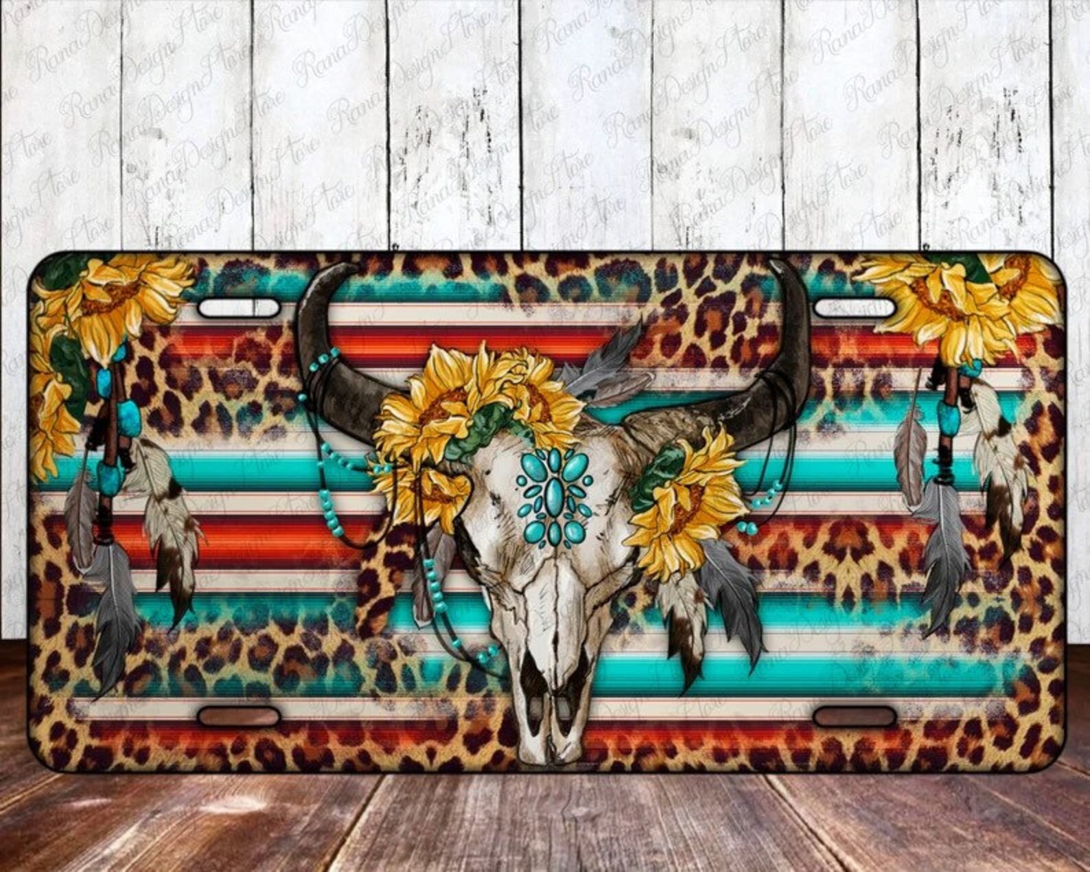 Western License Plate Leopard Car Plate Sunflower Custom | Etsy