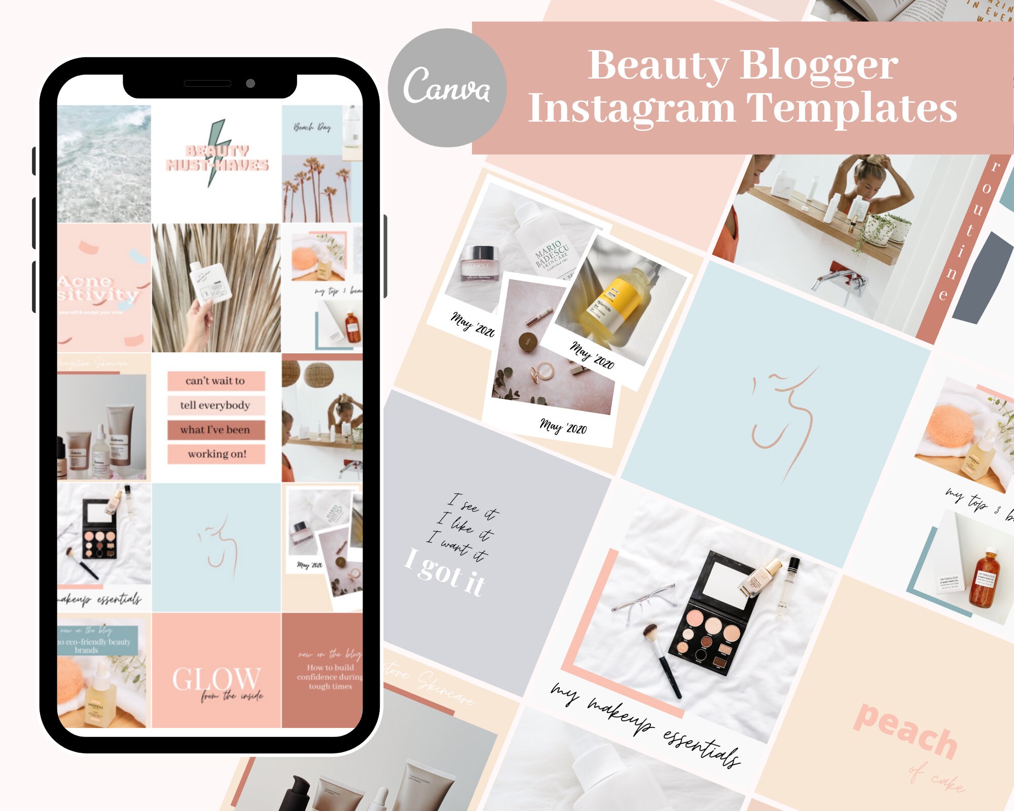 30 Beauty Blogger Instagram Templates for Canva Canva | Etsy Canada