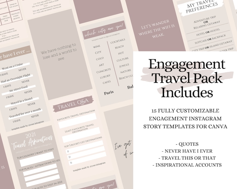 15 Travel Blogger ENGAGEMENT Instagram Storie Template | Etsy