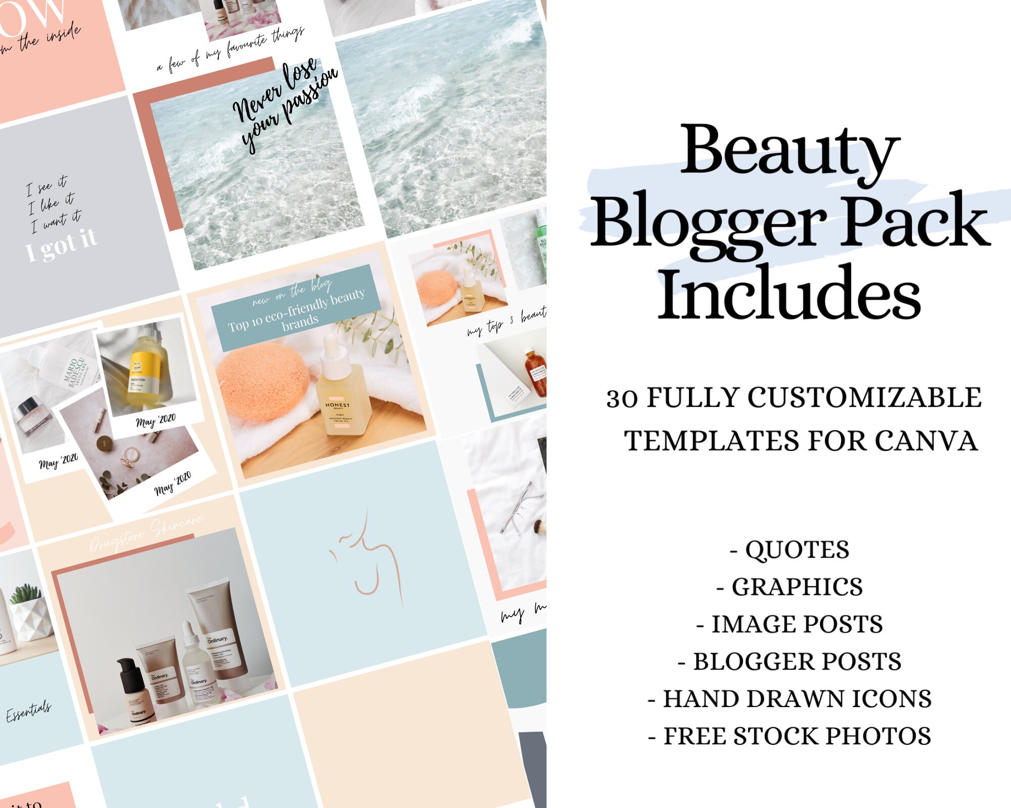 30 Beauty Blogger Instagram Templates for Canva Canva | Etsy
